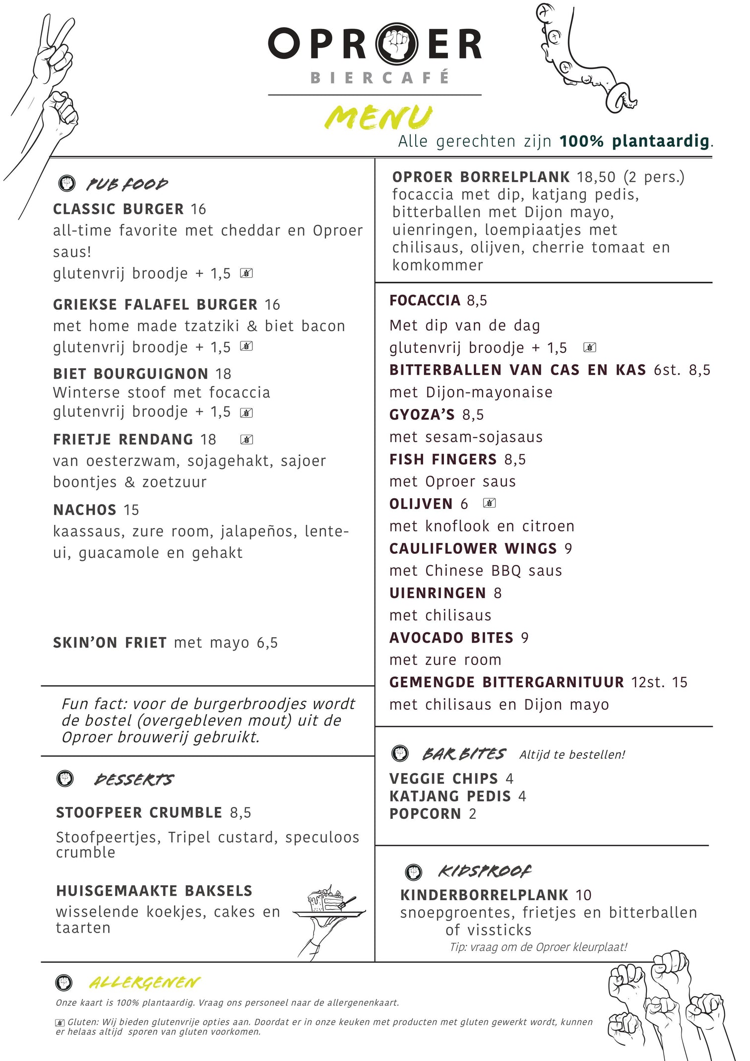 Menukaarten – Oproer Brouwerij & Biercafé