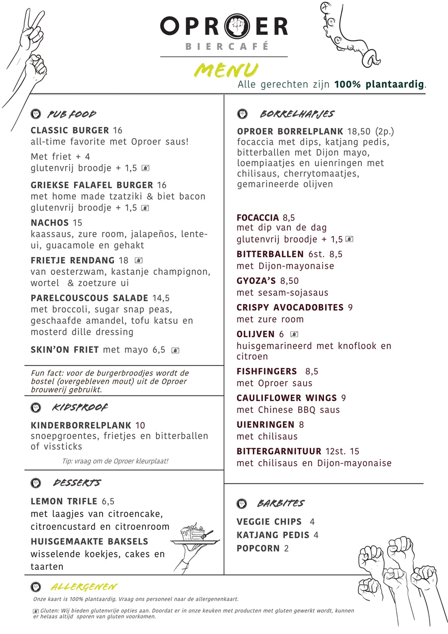 Menukaarten – Oproer Brouwerij & Biercafé