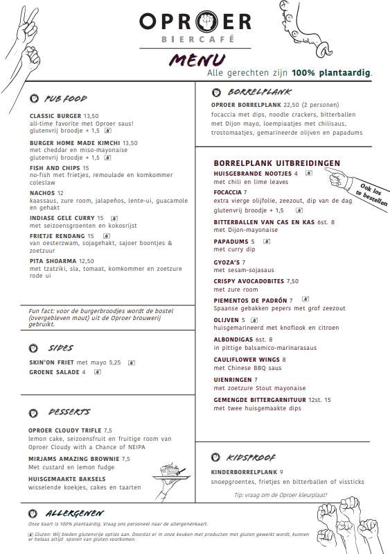 Menukaarten – Oproer Brouwerij & Biercafé